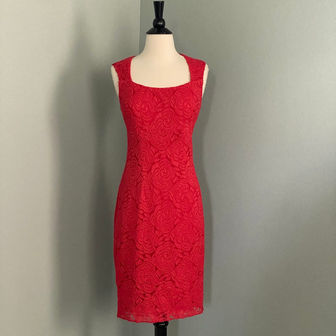 Caché Red Lace Fitted Sheath Dress Vintage 1990s - Etsy