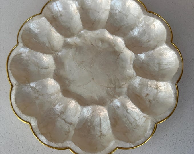 Vintage White Capiz Shell Egg Plate - Etsy