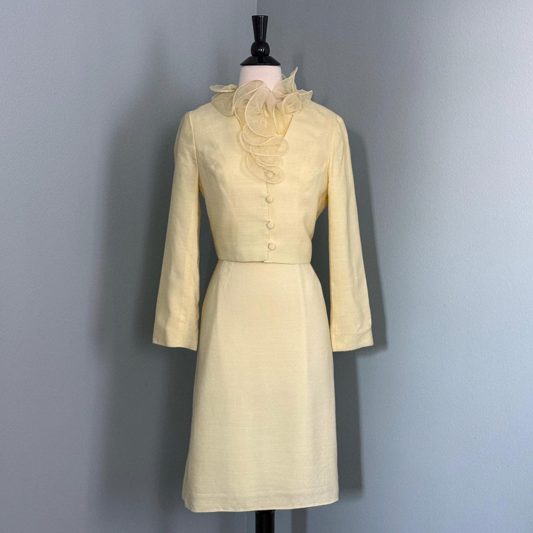 1960s Miss Elliette Yellow Suit Dress With Ruffles & Buttoned Jacket - Etsy