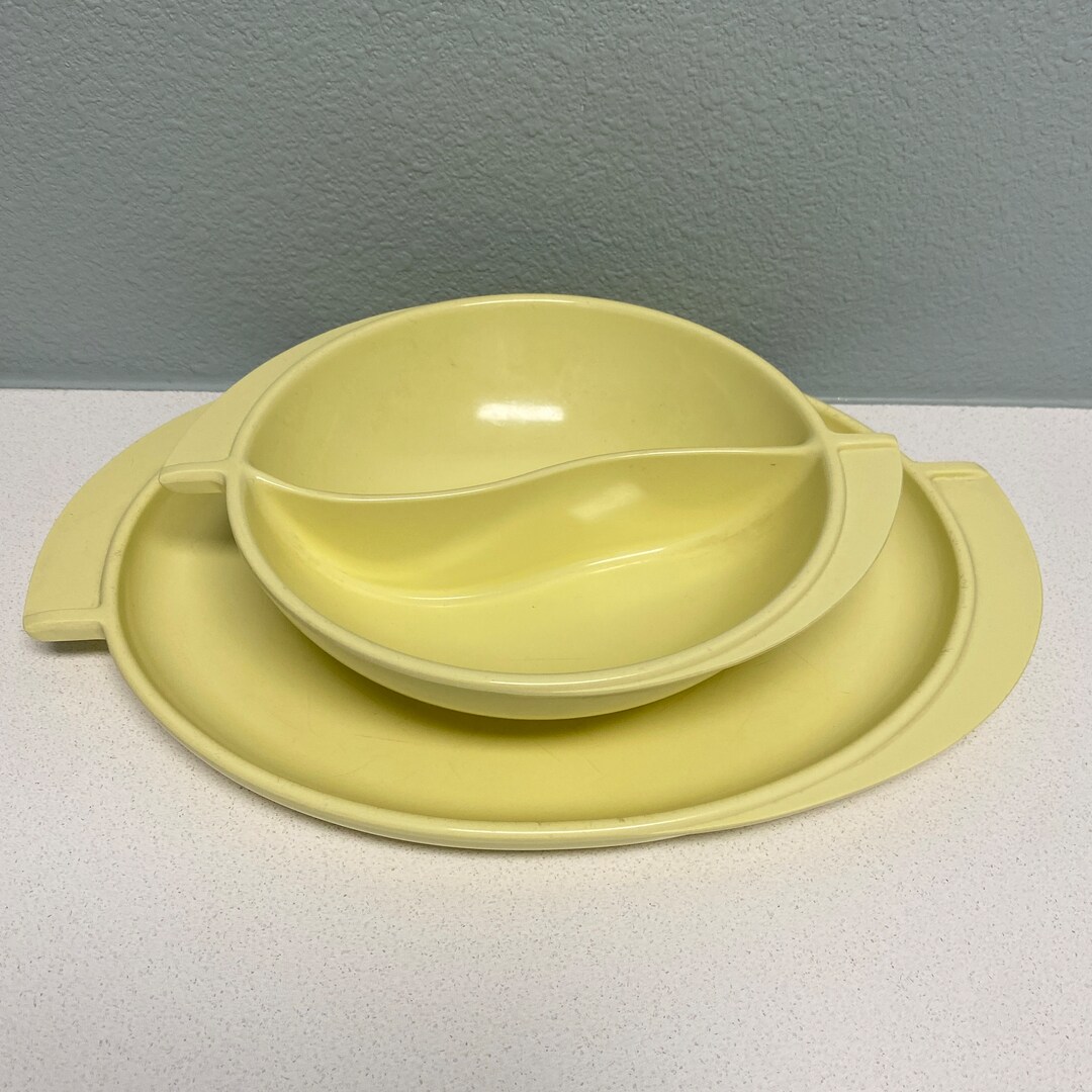 Boonton Molding Co Yellow Melmac Platter and Divided Bowl Set ...