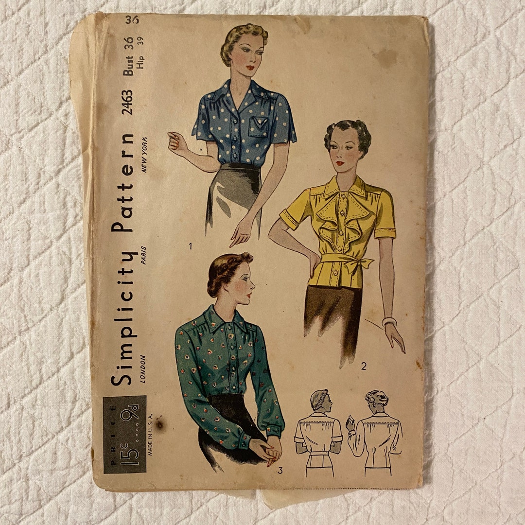 1930s Simplicity Pattern 2463 Misses or Women's Blouse Size 36 - Etsy