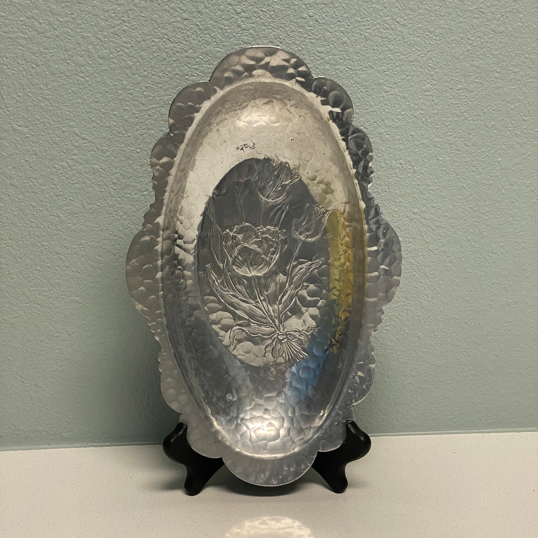 Floral Hammered Aluminum Bread Tray Hand-wrought Creations by Rodney ...