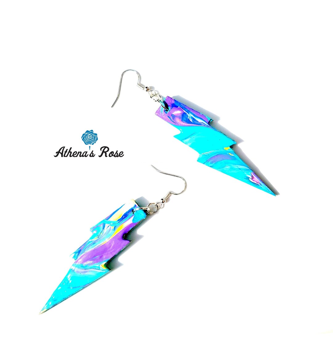 Lightning Strikes Turquoise Wood Earrings - Etsy