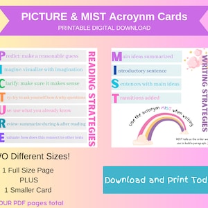 Dyslexia Support Cards. PICTURE and MIST Acronym Cards for Reading ...