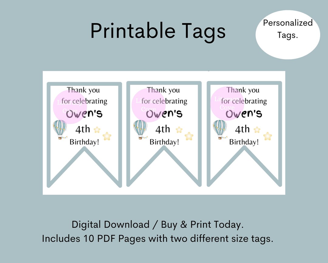 Personalized Birthday Tags. Printable Digital Download. DIY Happy ...