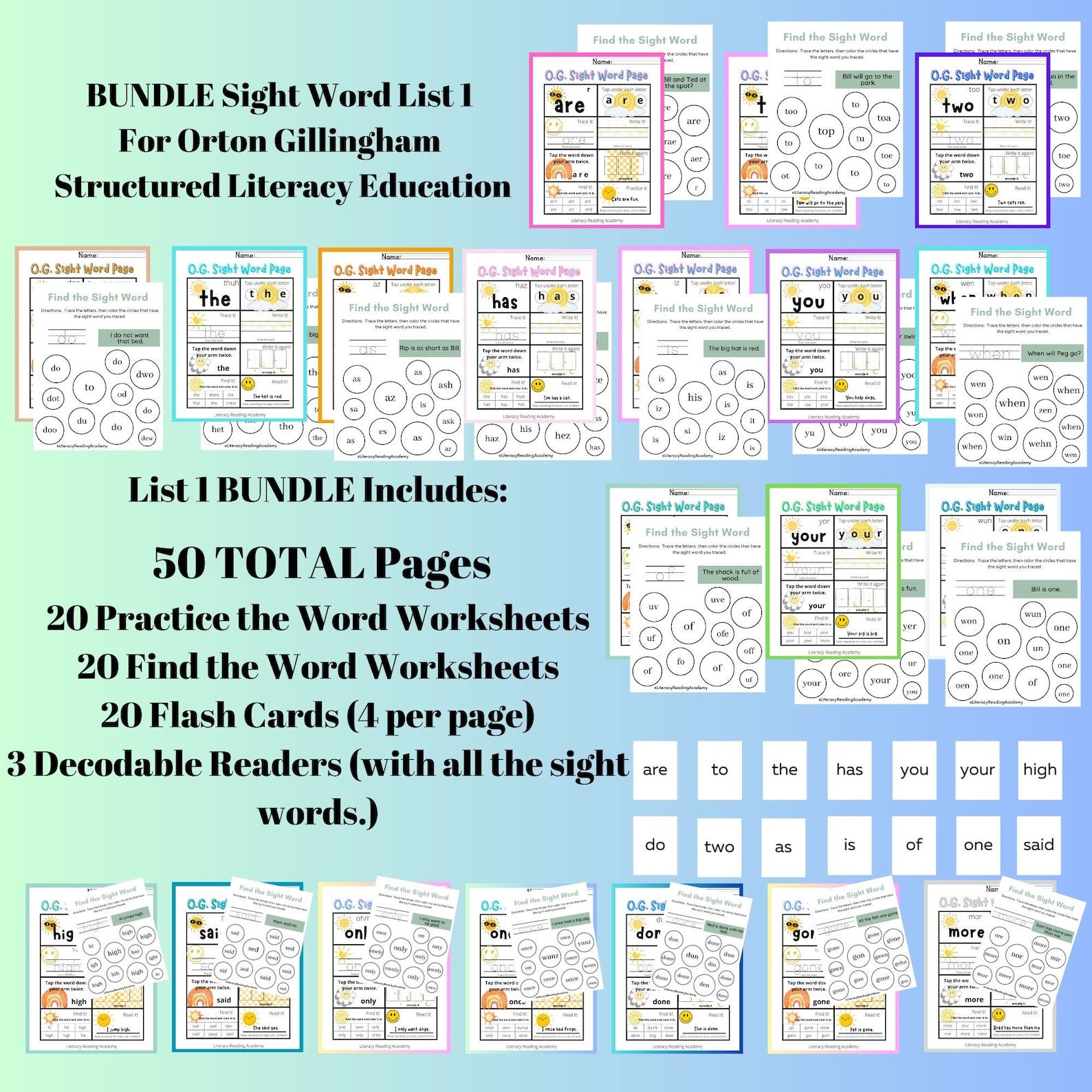 Orton Gillingham Sight Word Worksheets List 1, Educational Worksheets ...