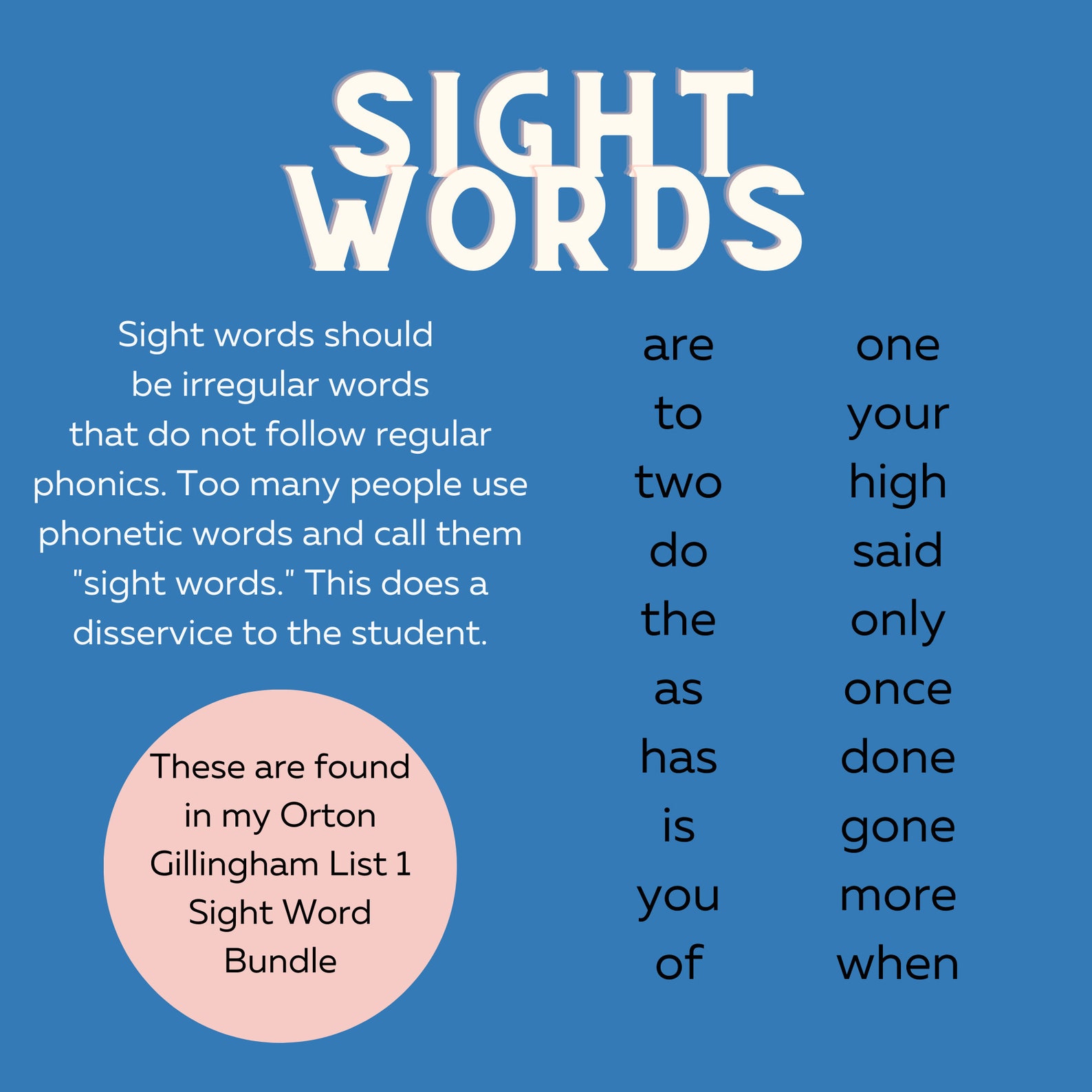Orton Gillingham Sight Word Worksheets List 1, Educational Worksheets ...