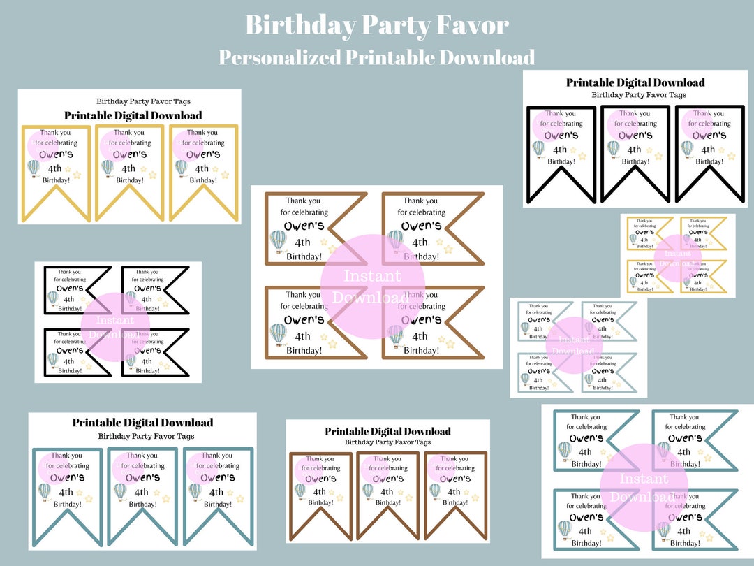 Personalized Birthday Tags. Printable Digital Download. DIY - Etsy