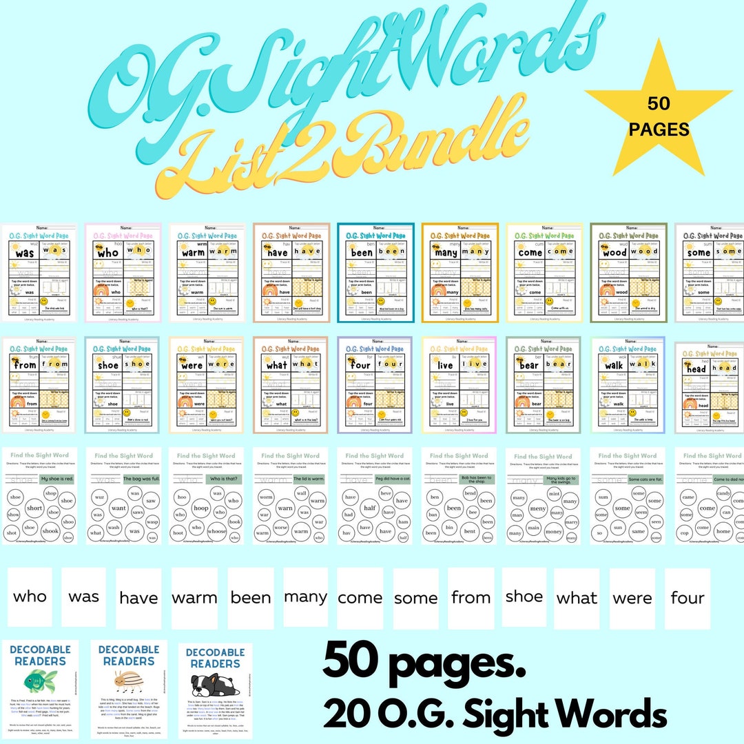 Orton Gillingham Sight Word Worksheets List 2 BUNDLE. 50 Pages. Sight ...