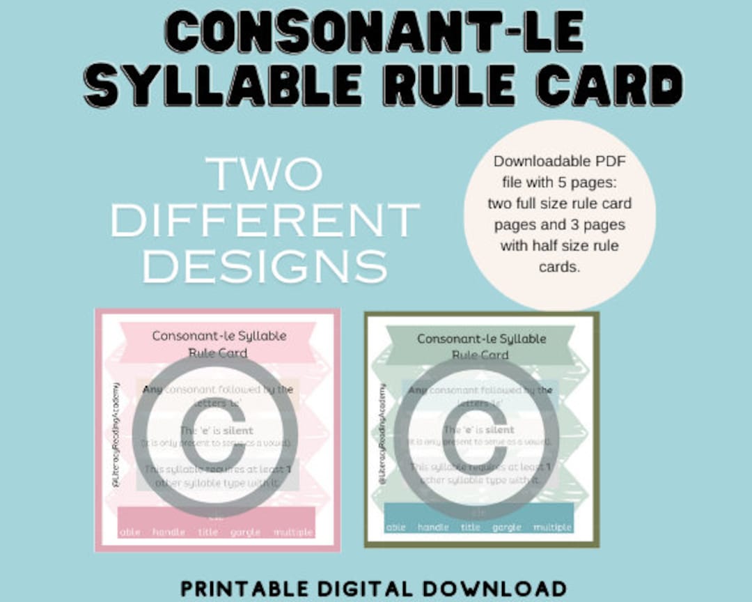 Consonant-le SYLLABLE RULE CARD. Structured Literacy Syllable Types ...