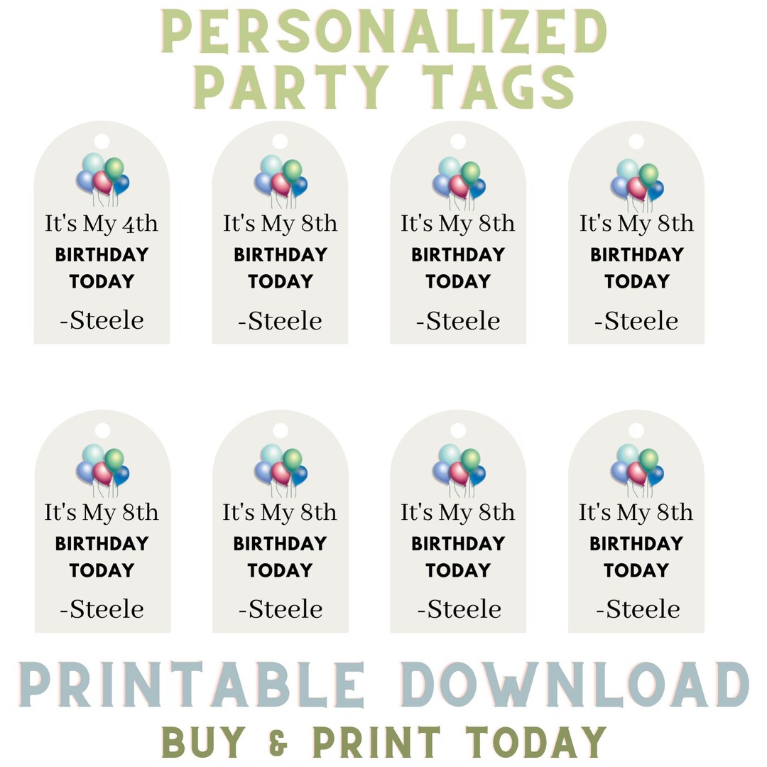 Boy Birthday Favor Tags. Personalized Birthday Tags. Printable Digital ...