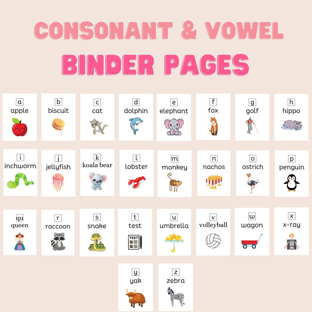 Primary Vowel & Consonant Binder Pages. Dyslexia Tutoring Pages. Orton ...
