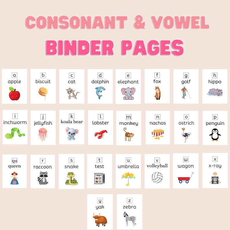 Primary Vowel & Consonant Binder Pages. Dyslexia Tutoring Pages. Orton ...