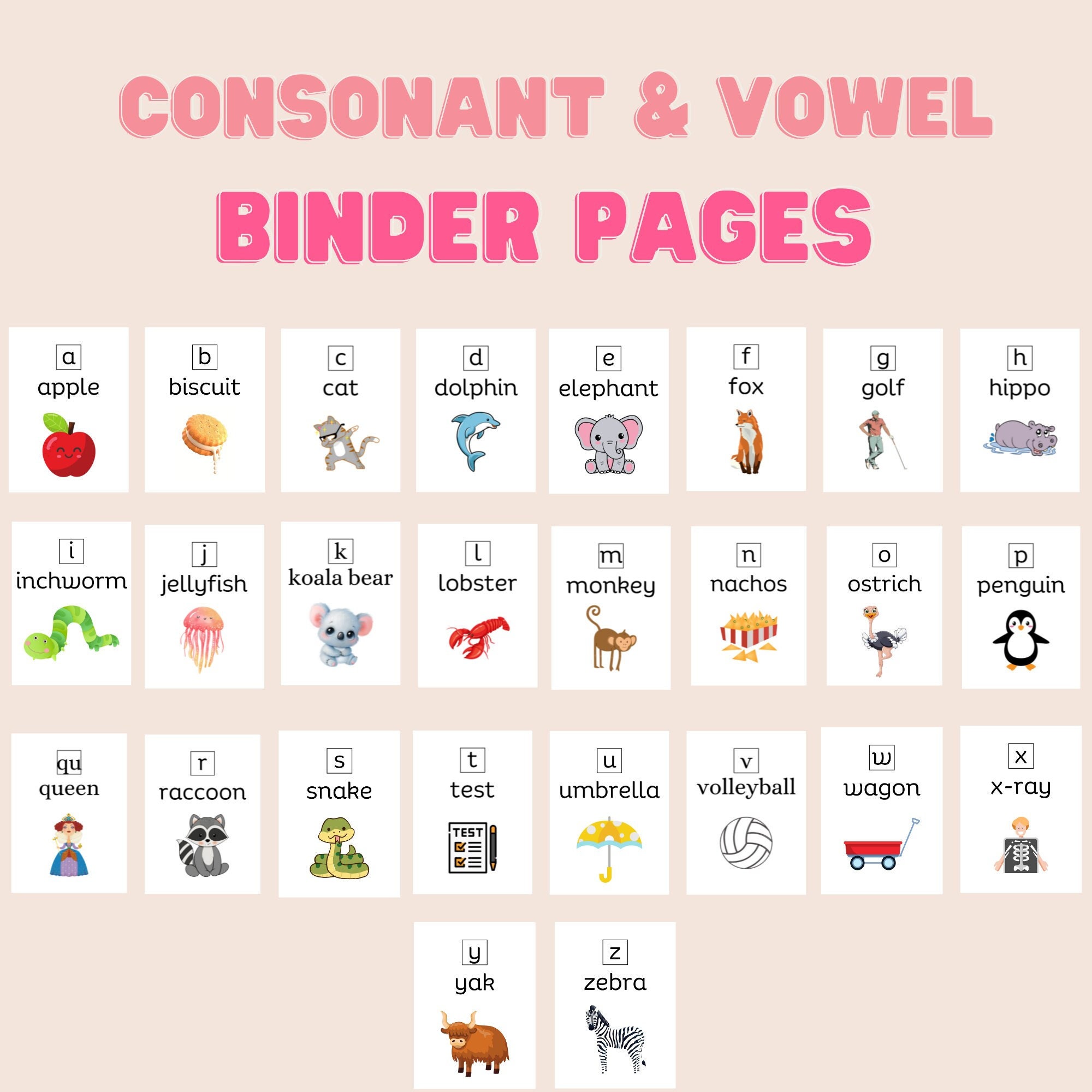 Primary Vowel & Consonant Binder Pages. Dyslexia Tutoring Pages. Orton ...