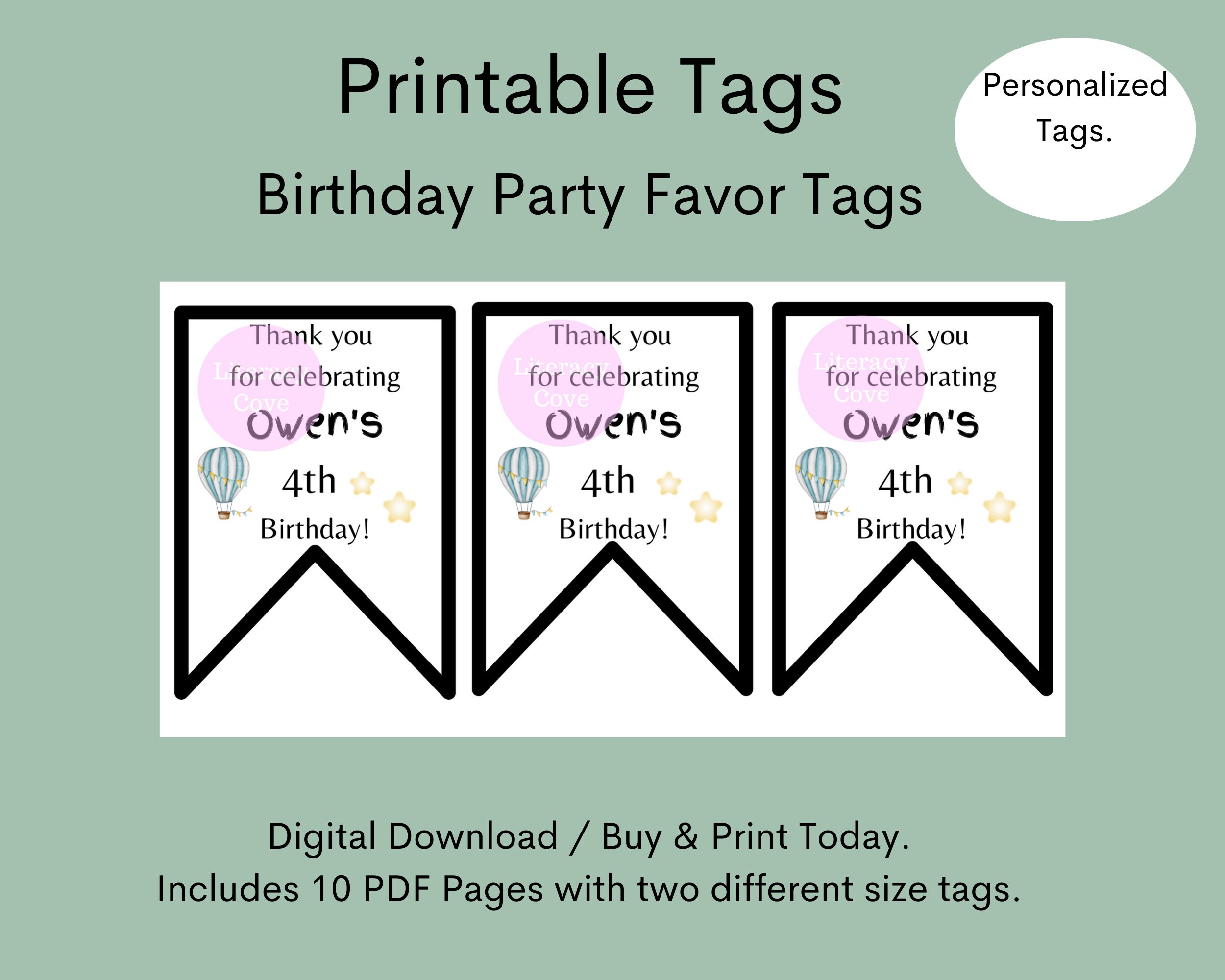 Personalized Birthday Tags. Printable Digital Download. DIY Happy ...