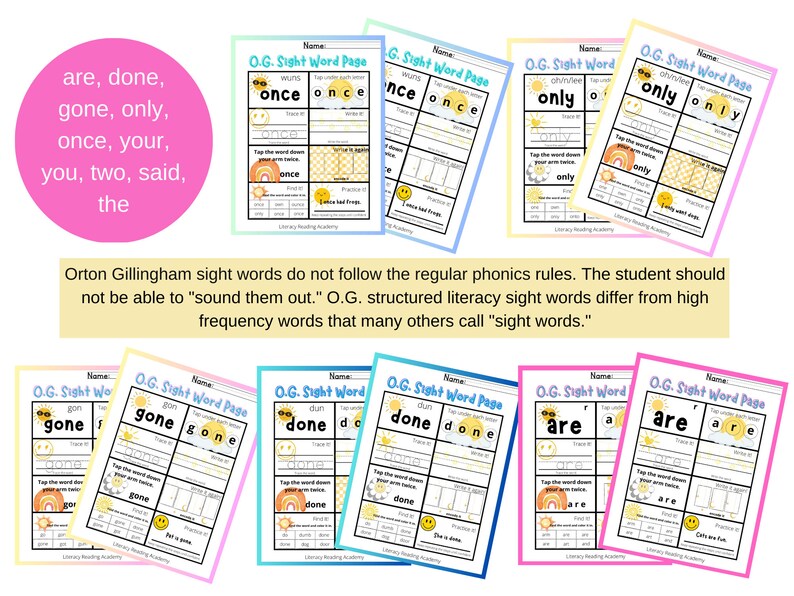 Orton Gillingham Sight Word Worksheets List 1 Educational - Etsy