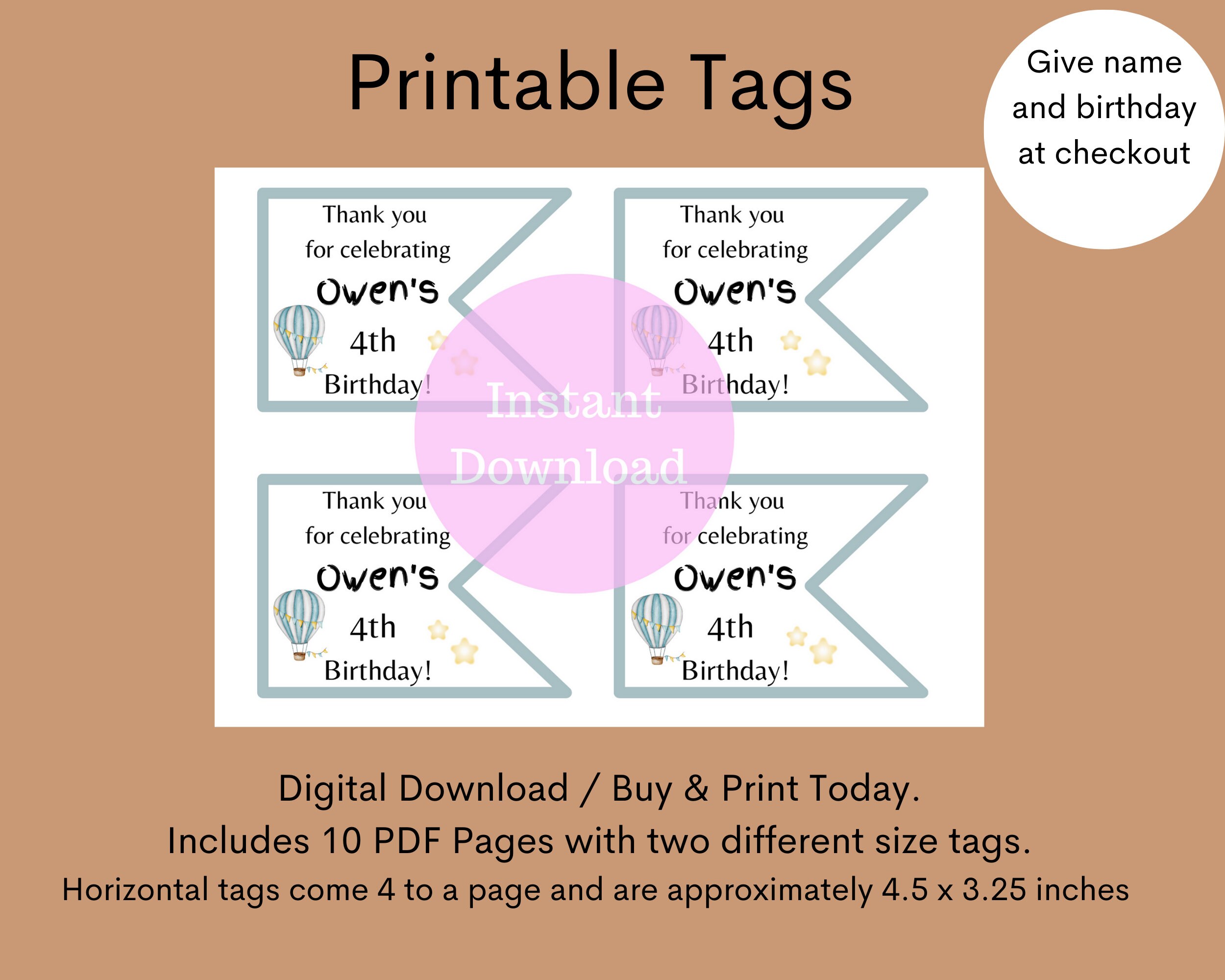Personalized Birthday Tags. Printable Digital Download. DIY Happy ...