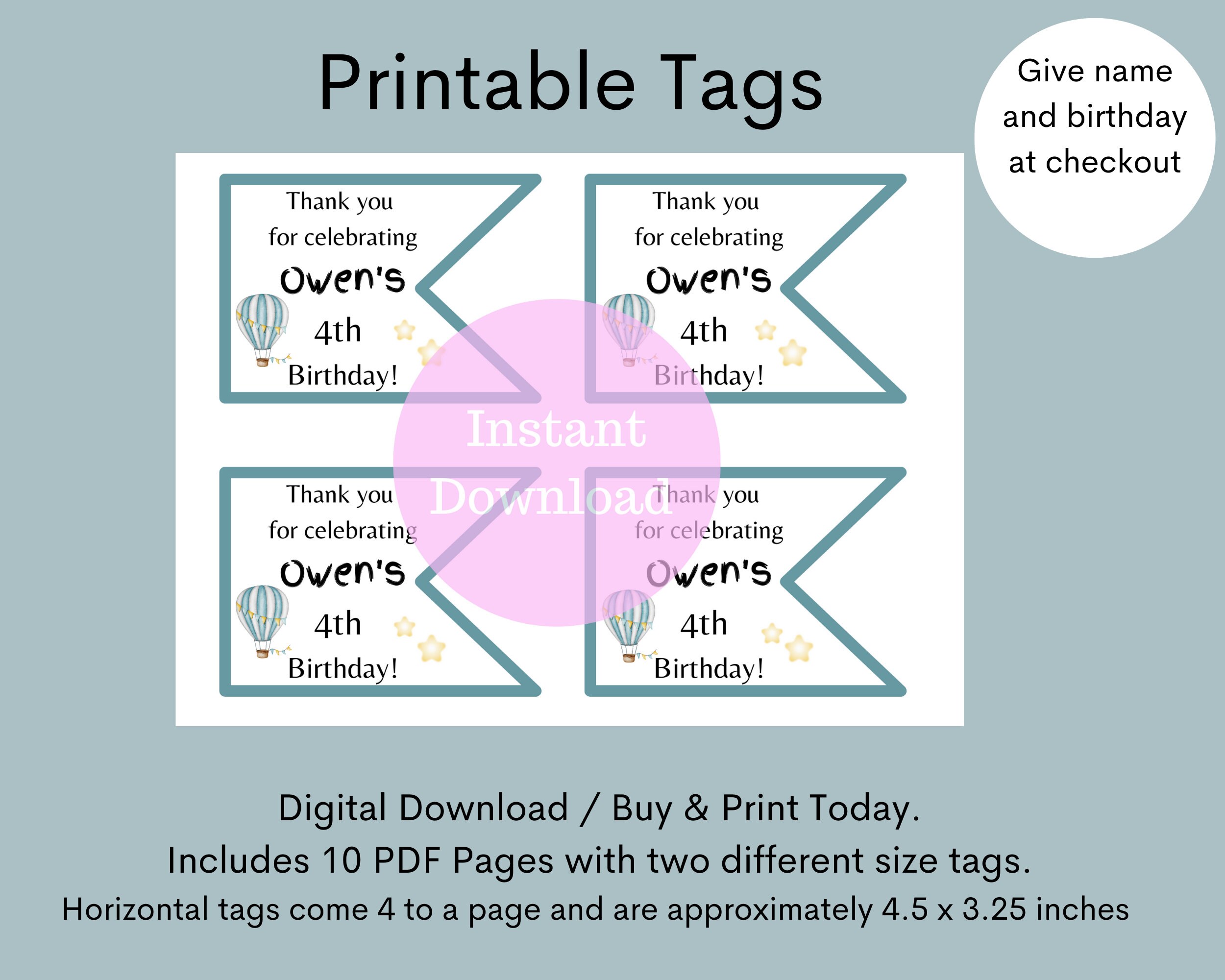 Personalized Birthday Tags. Printable Digital Download. DIY Happy ...