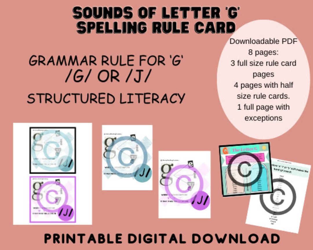 Sounds of THE LETTER G Rule Card. Structured Literacy Spelling Rules ...
