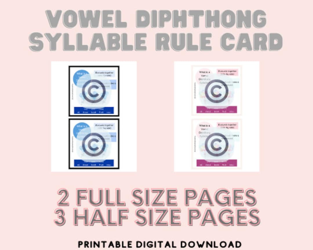Vowel Diphthong SYLLABLE RULE CARD. Dyslexia Card Download. Structured ...