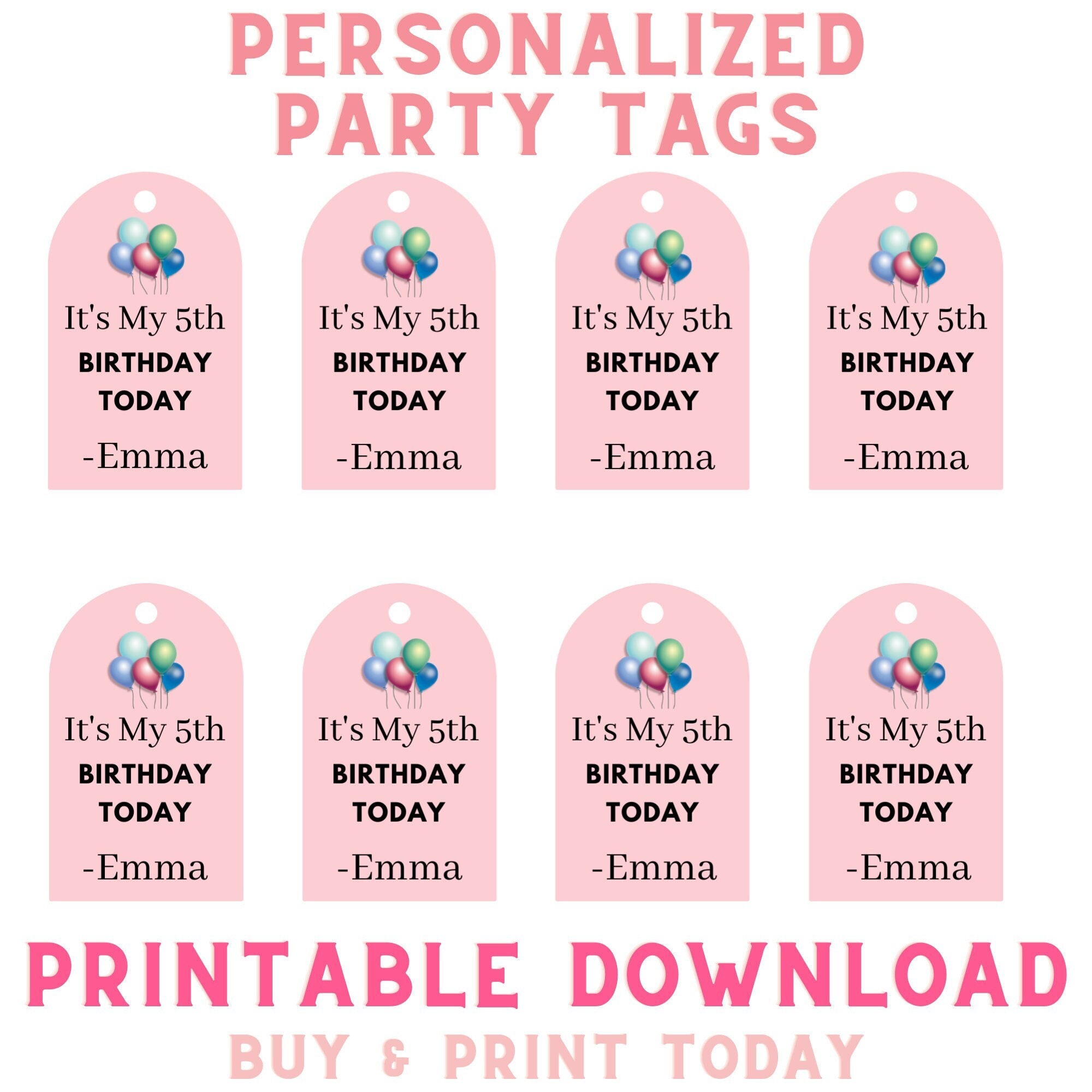 Girl BIRTHDAY PARTY TAGS. Personalized Birthday Tags. Printable Digital ...