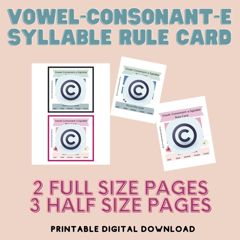 Vowel-consonant-e SYLLABLE RULE CARD. Dyslexia Card Download ...