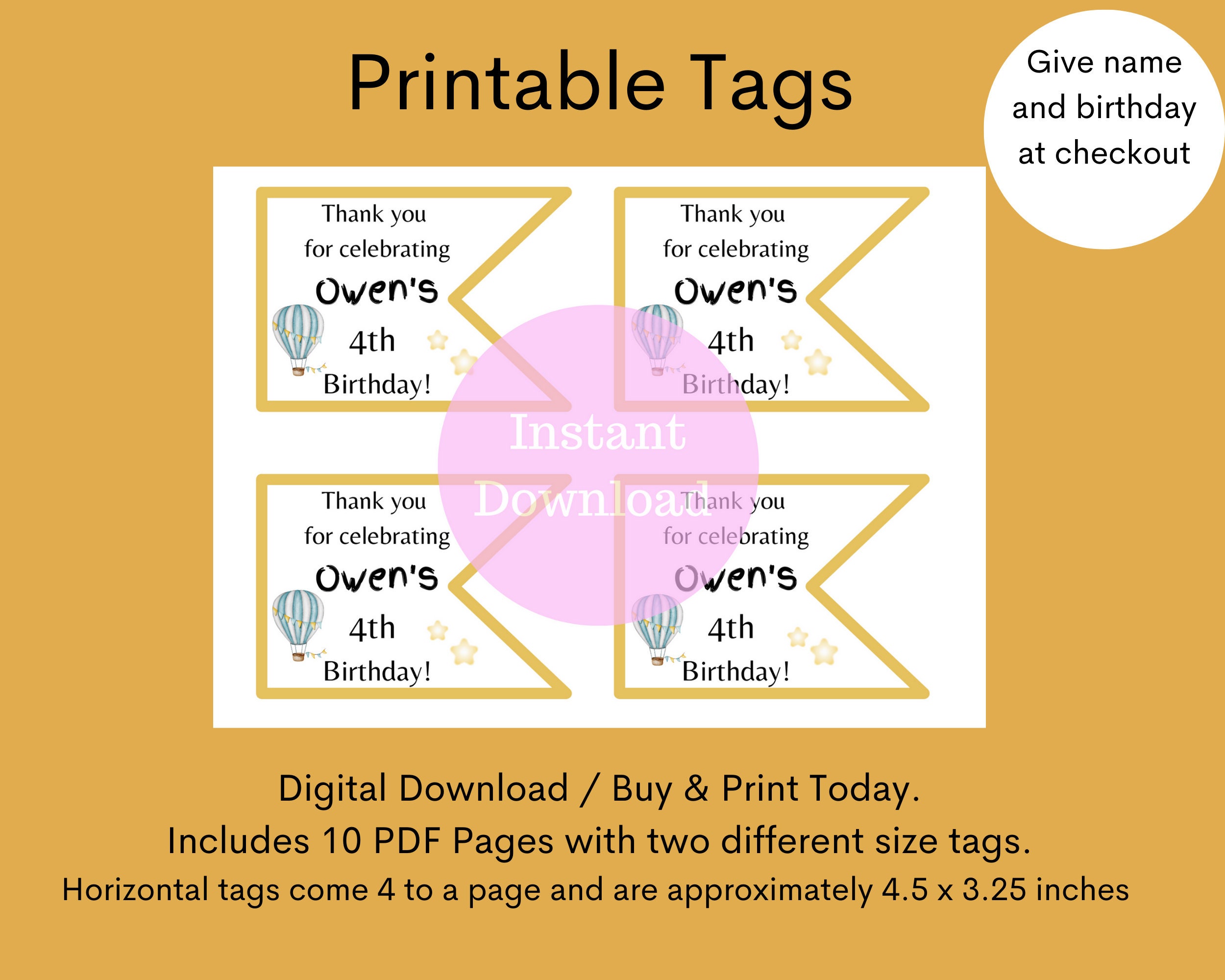 Personalized Birthday Tags. Printable Digital Download. DIY Happy ...