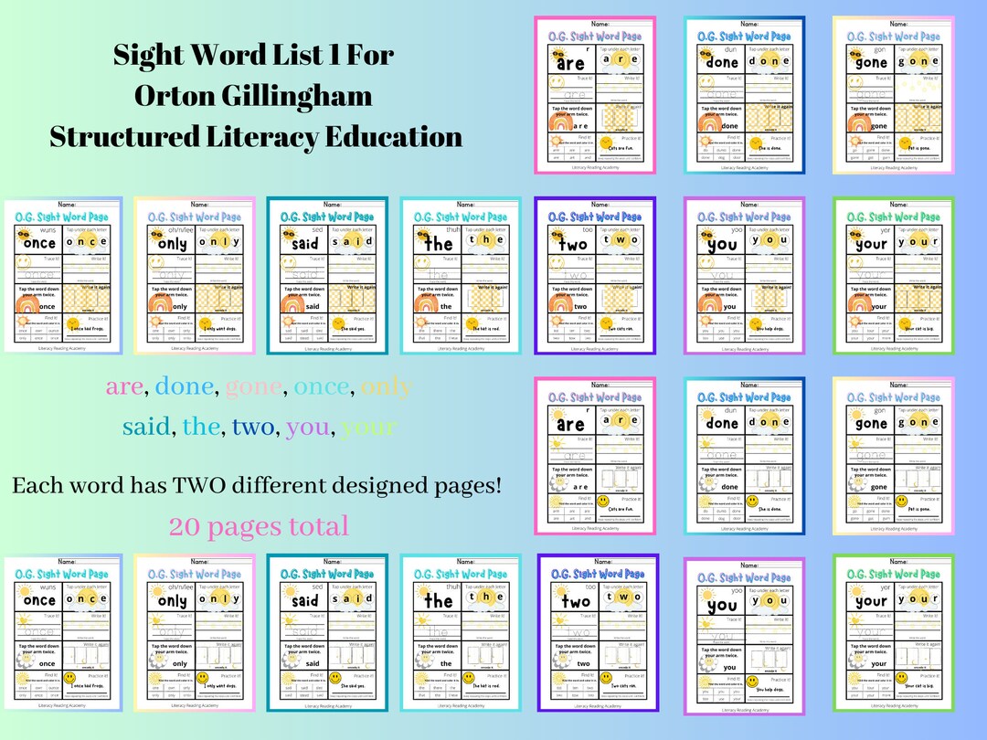 Orton Gillingham Sight Word Worksheets List 1 Educational - Etsy