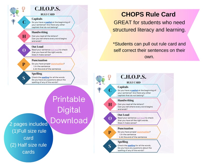 Dyslexia Cards. CHOPS Rule Card. Orton Gillingham Rule Cards. Teacher ...