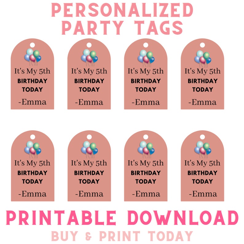 Girl BIRTHDAY PARTY TAGS. Personalized Birthday Tags. Printable Digital ...