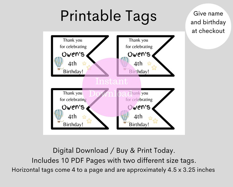 Personalized Birthday Tags. Printable Digital Download. DIY Happy ...