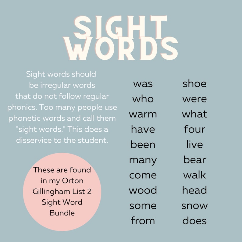 Orton Gillingham Sight Word Worksheets List 2 50 Sight Words. - Etsy