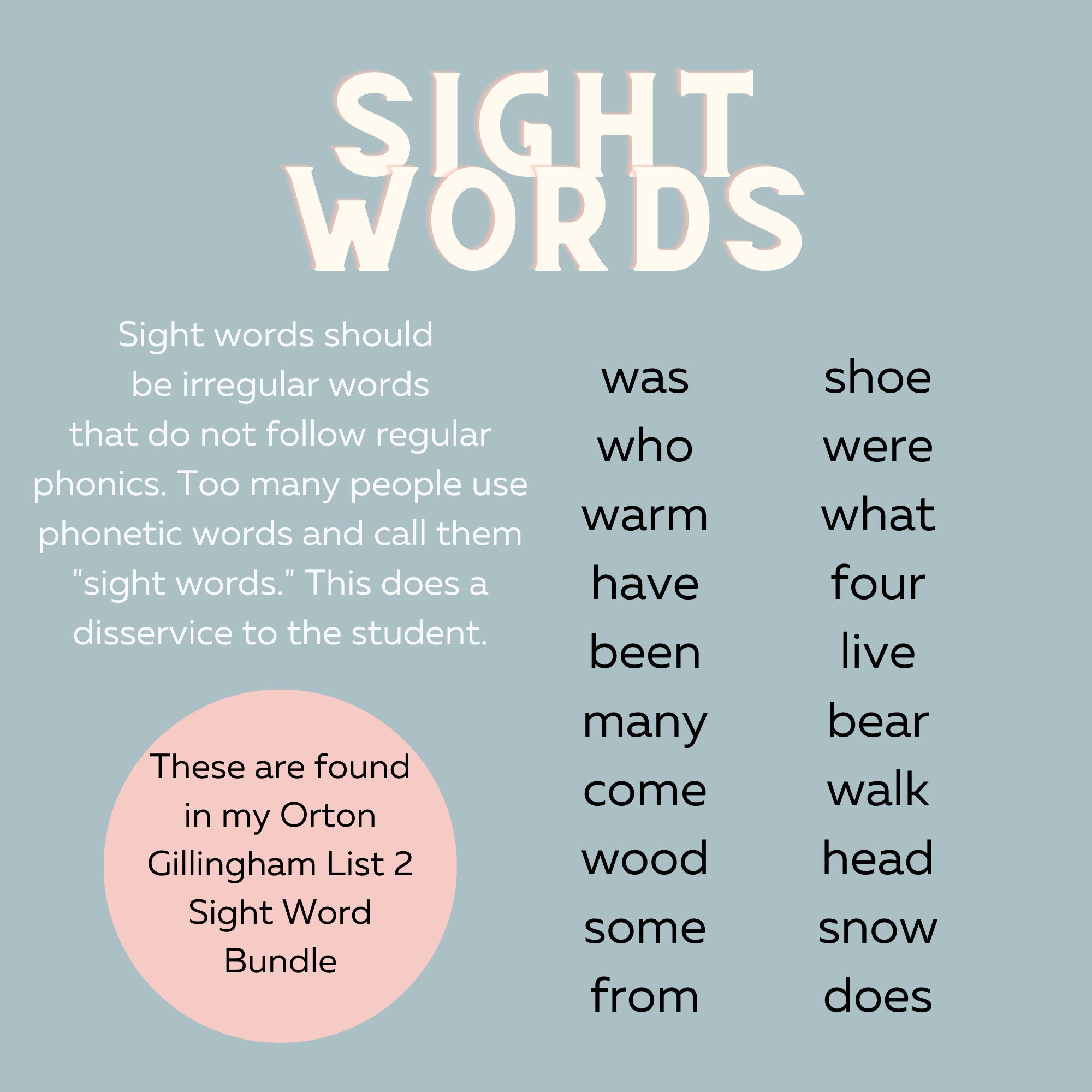 Orton Gillingham Sight Word Worksheets List 2 BUNDLE. 50 Pages. Sight ...