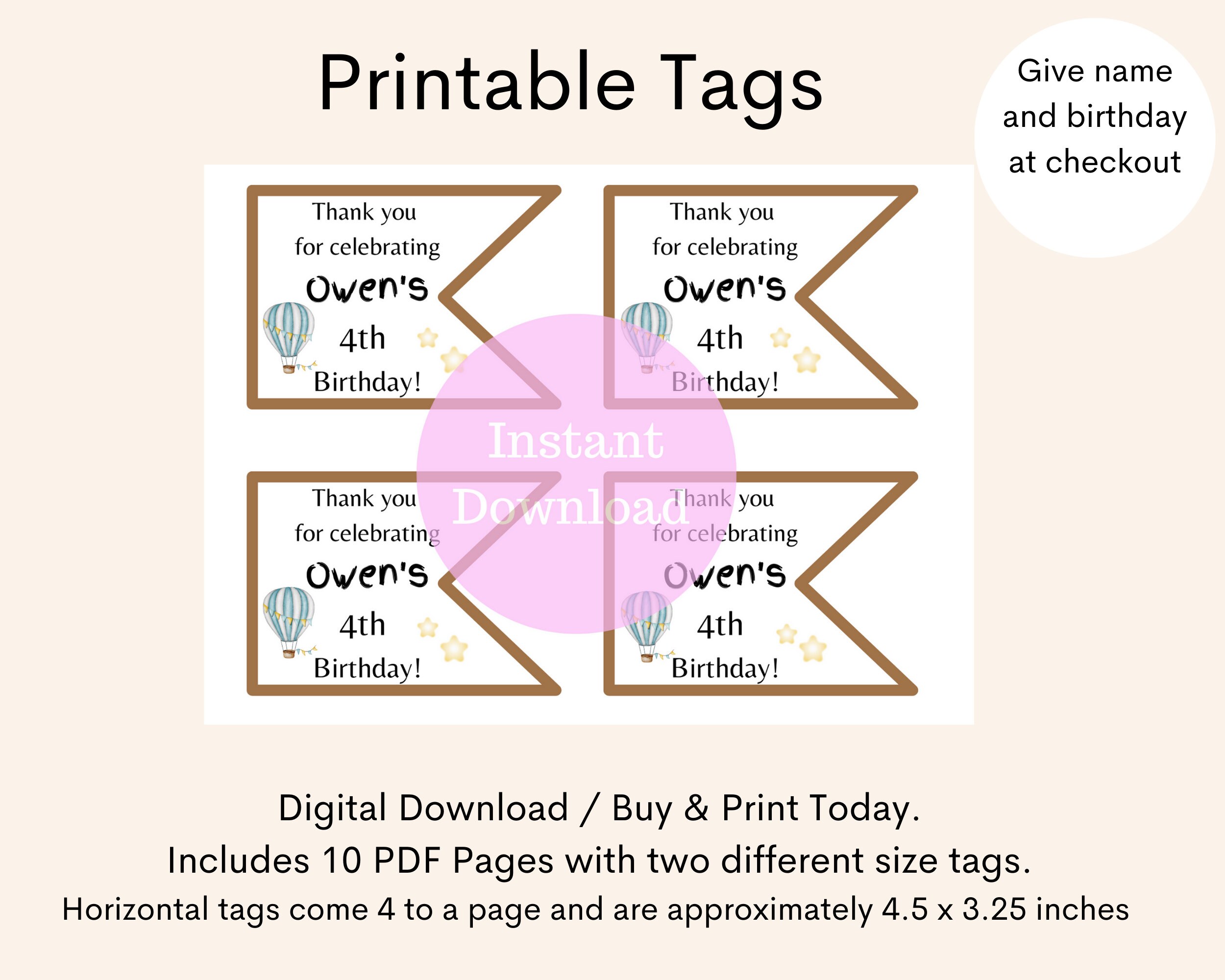 Personalized Birthday Tags. Printable Digital Download. DIY Happy ...