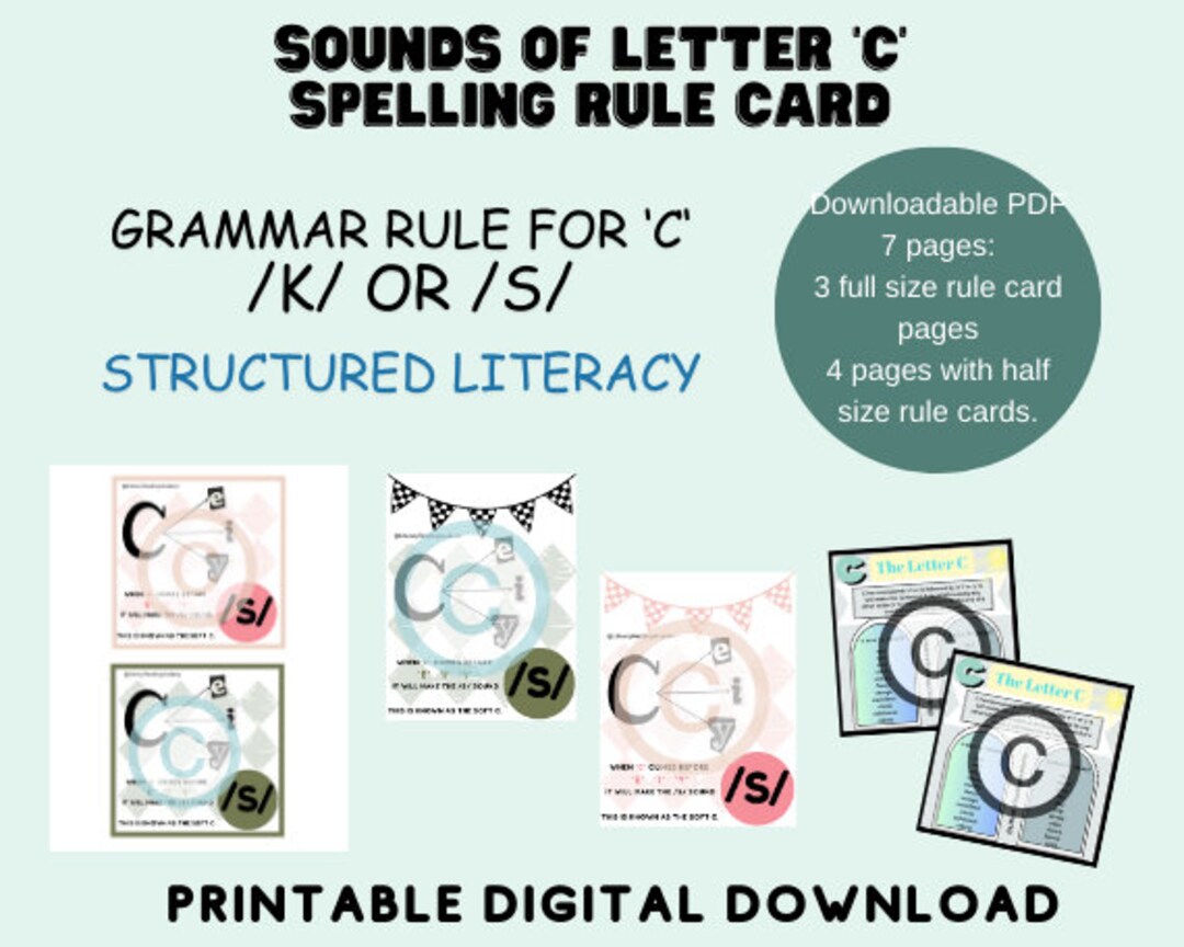 Sounds of THE LETTER C Rule Card. Structured Literacy Spelling Rules ...