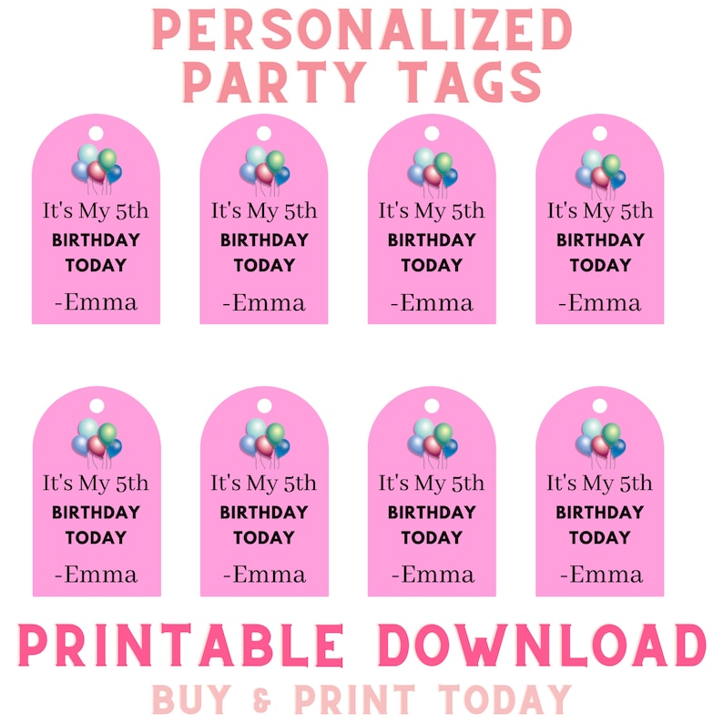 Girl BIRTHDAY PARTY TAGS. Personalized Birthday Tags. Printable Digital ...