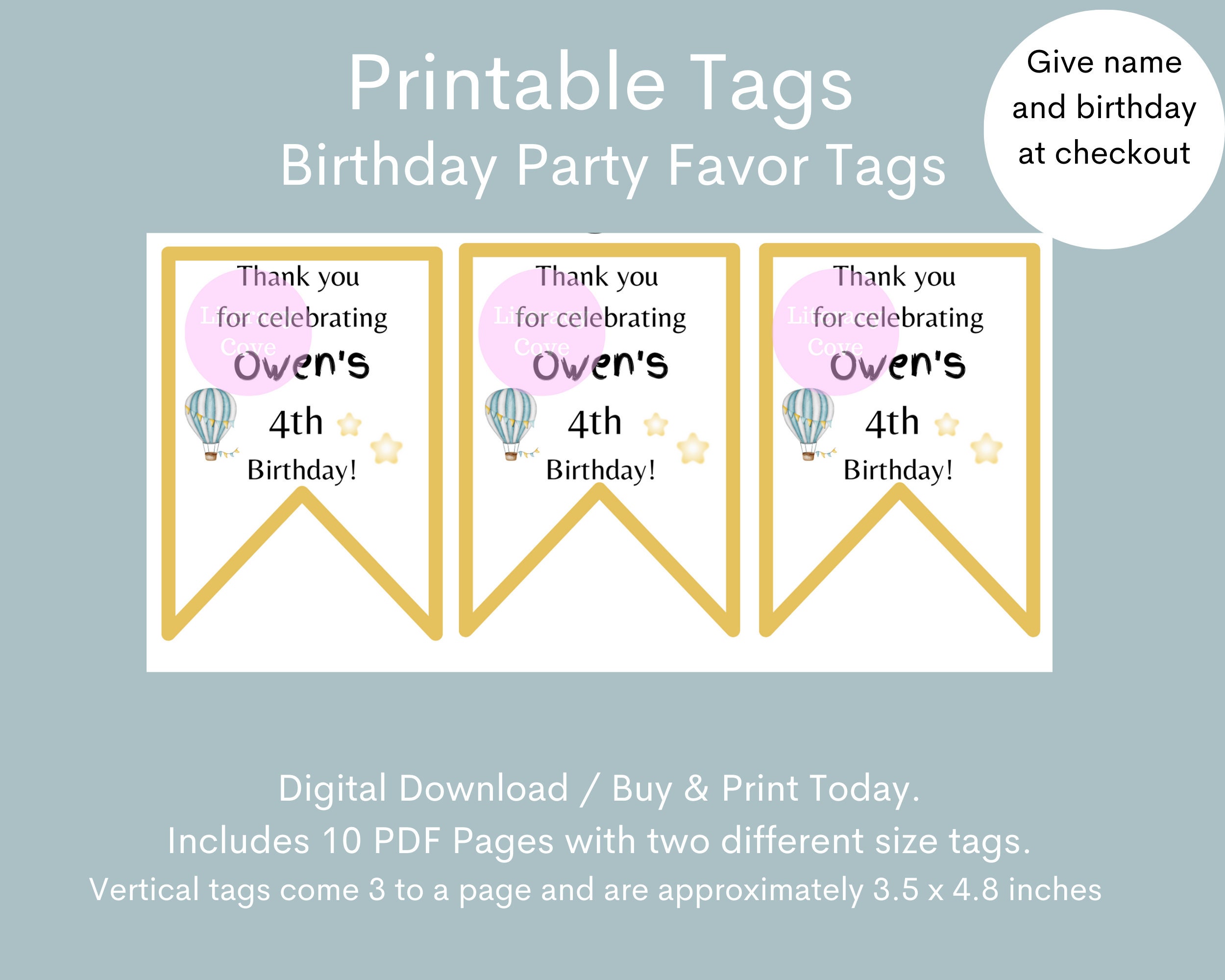Personalized Birthday Tags. Printable Digital Download. DIY Happy ...