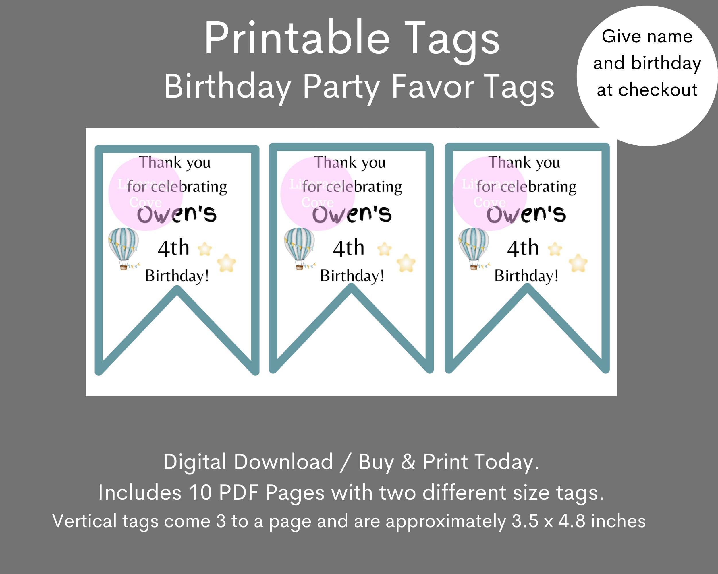 Personalized Birthday Tags. Printable Digital Download. DIY Happy ...