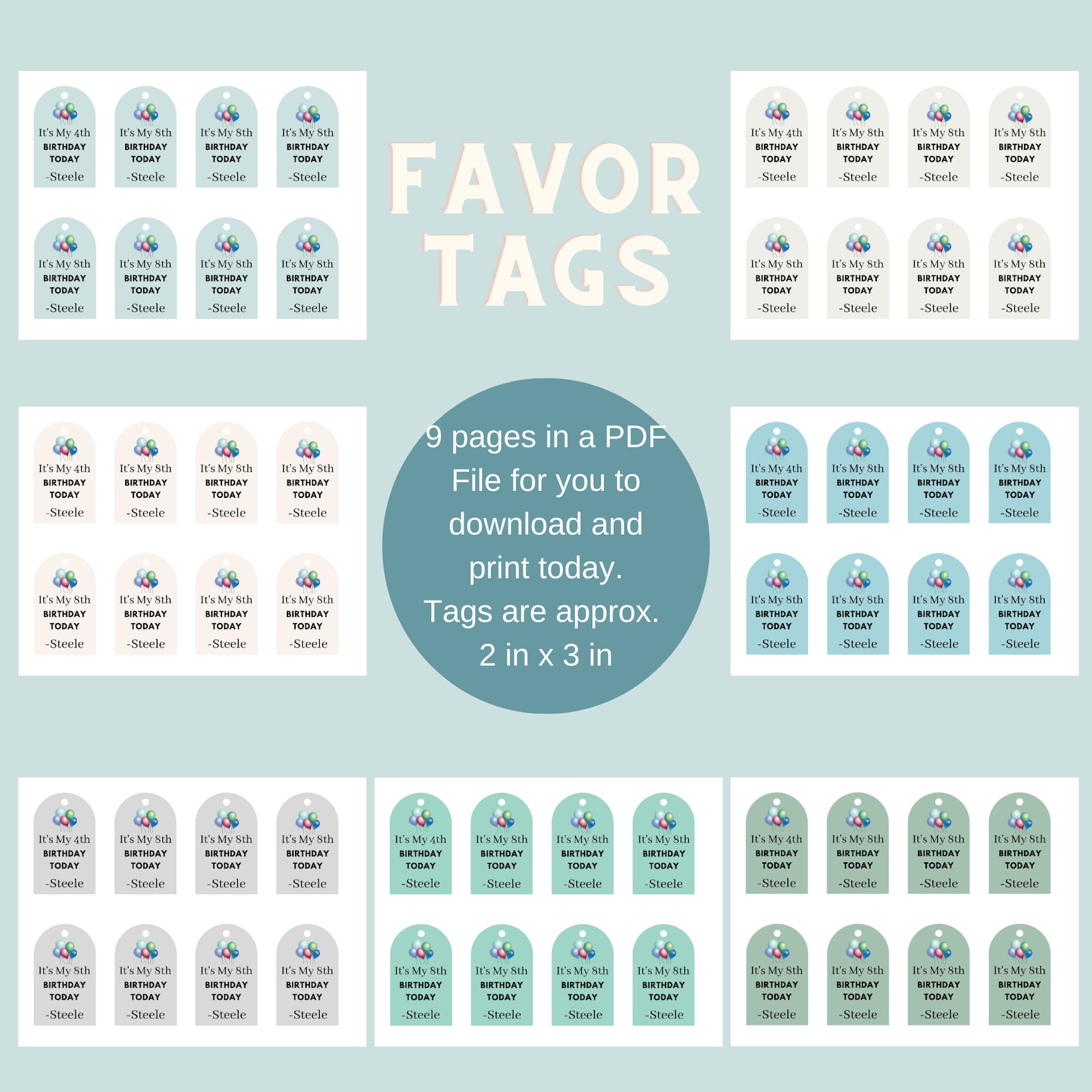 Boy Birthday Favor Tags. Personalized Birthday Tags. Printable Digital ...