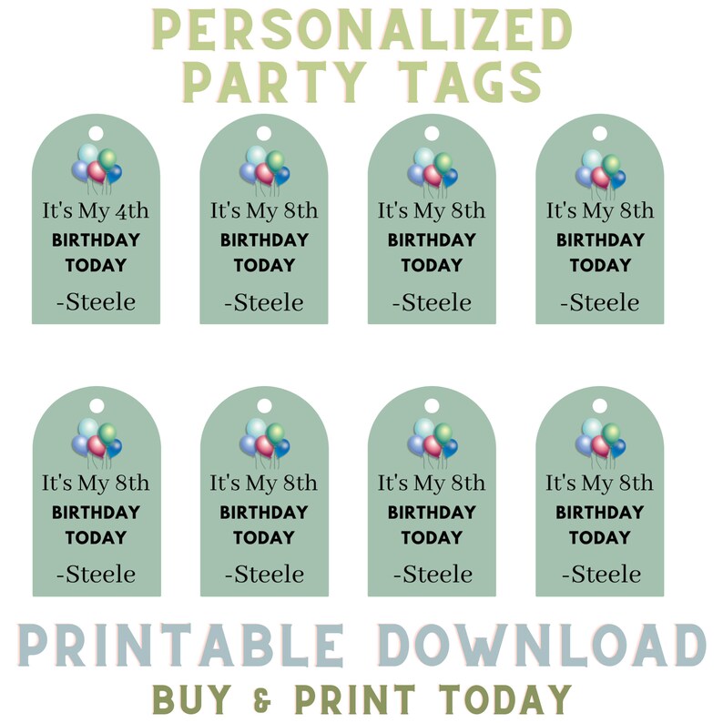 Boy Birthday Favor Tags. Personalized Birthday Tags. Printable Digital ...