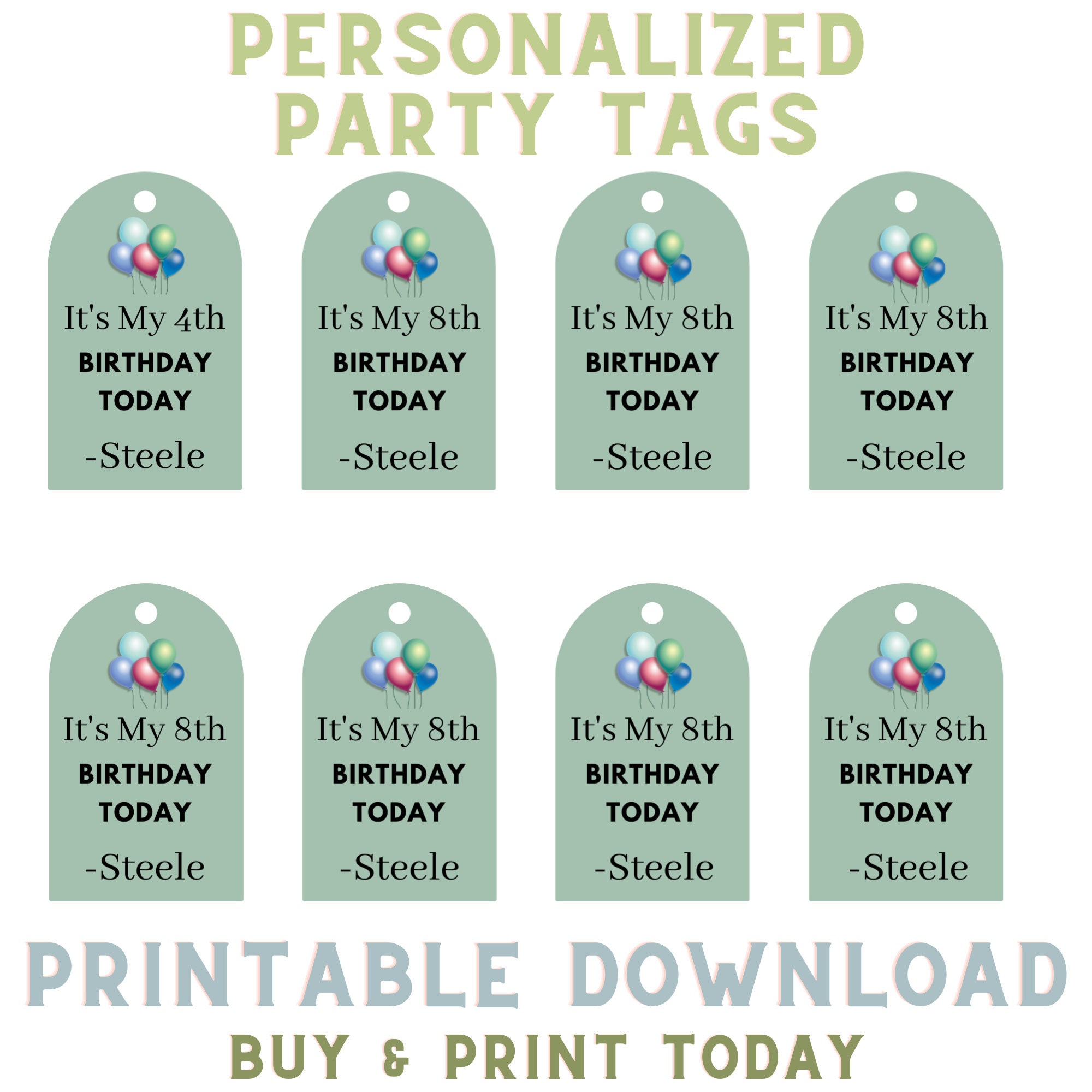 Boy Birthday Favor Tags. Personalized Birthday Tags. Printable Digital ...