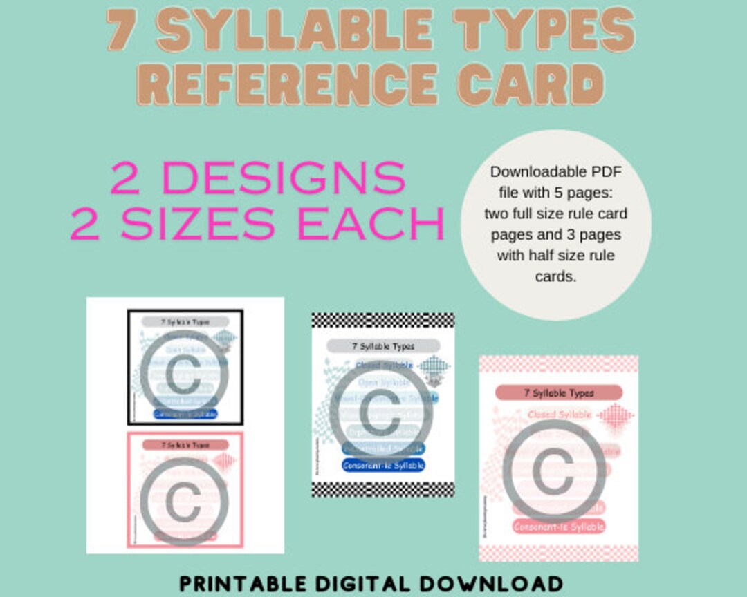 7 SYLLABLE TYPES Reference Card. Structured Literacy Syllable Types ...