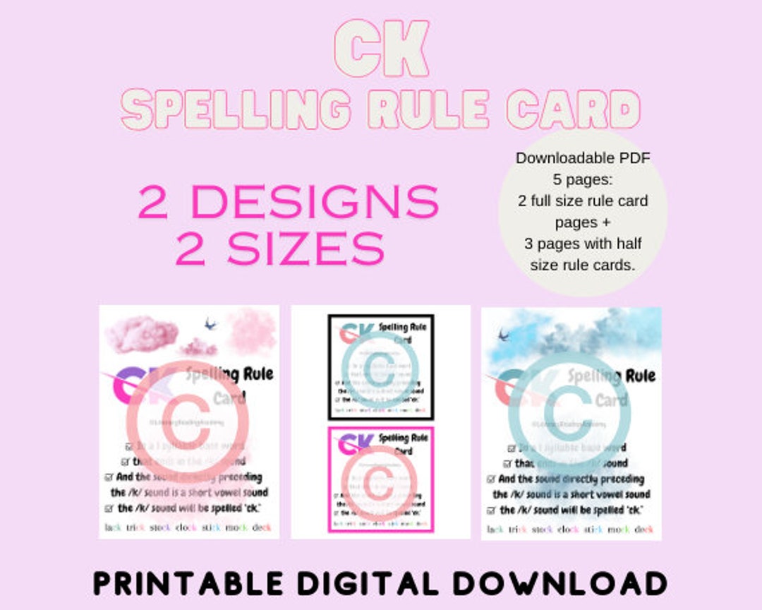 CK Spelling RULE CARD. Structured Literacy Spelling Rules. Orton ...