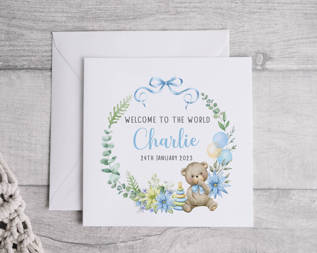 Personalised New Baby Boy Card, Son, Grandson, Nephew, Godson, Little ...