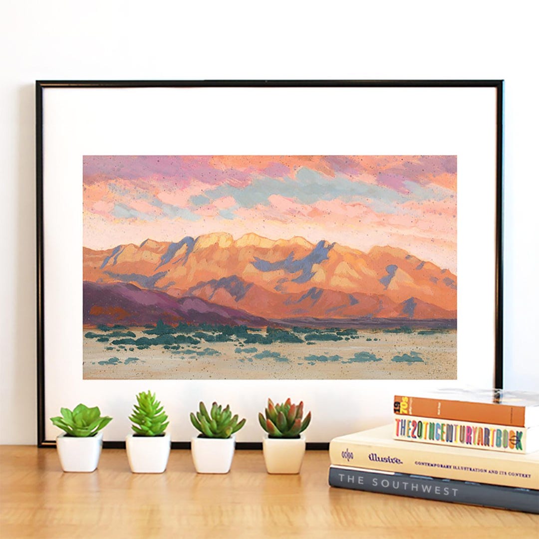 Sunrise Desert Landscape Art Print: Nevada Alpenglow Painting - Etsy
