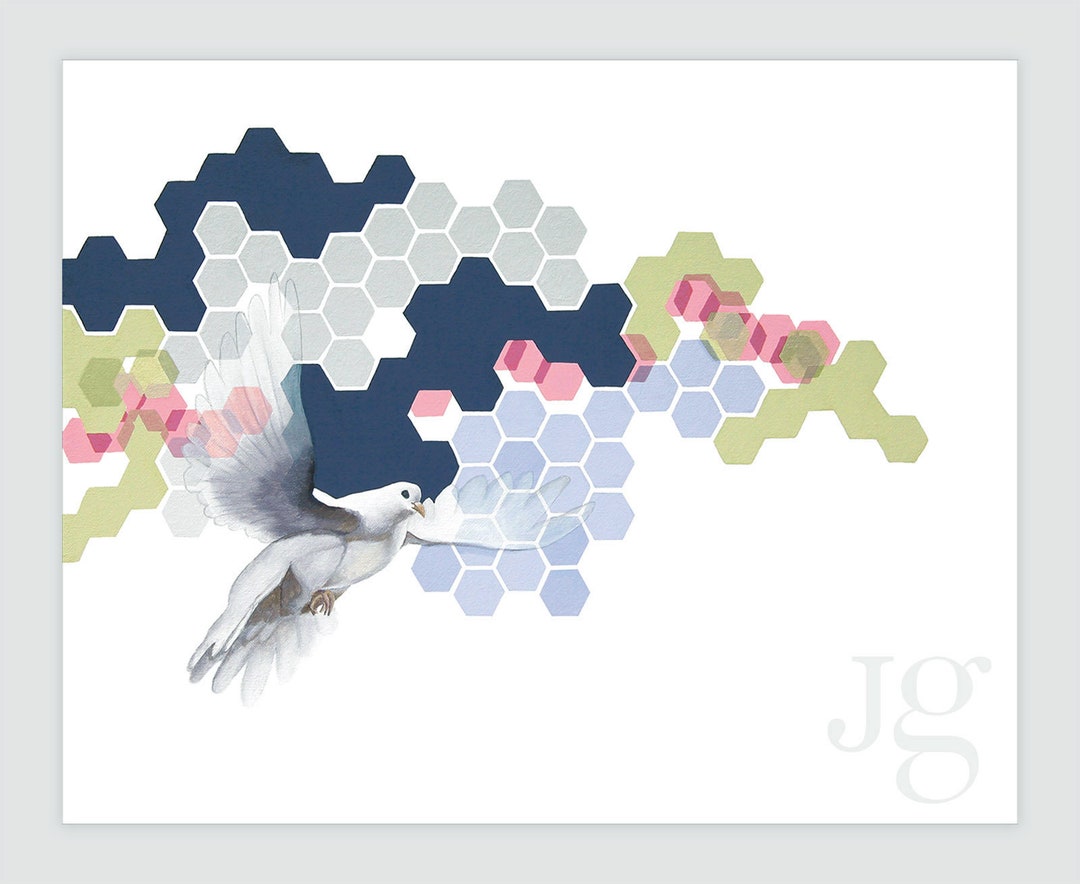 Dove Hexagon Art Print - From Original Dove Painting - Peace Art - Dove ...