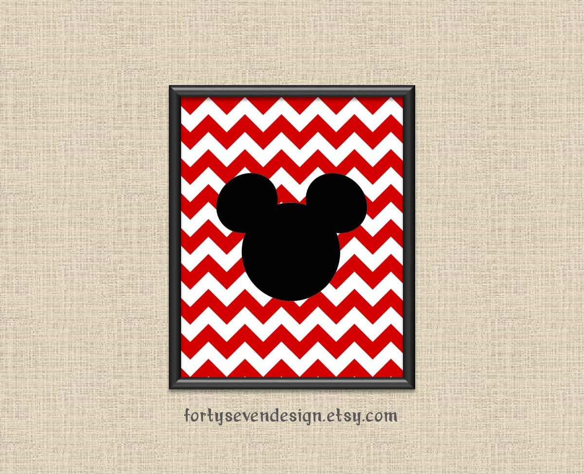 Mickey Mouse Red & White Chevron Printable Wall Art 8x10 - Etsy