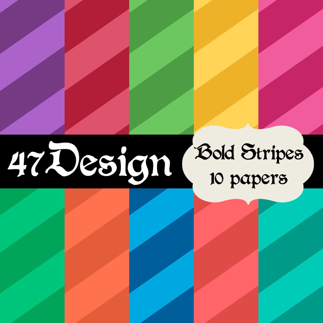 Bold Stripes Digital Scrapbook Paper 10 12x12 300dpi Jpeg Jpg Printable ...
