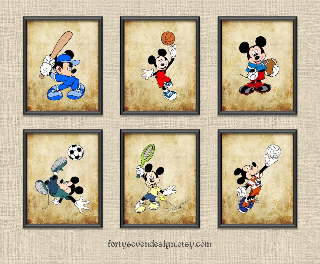 Set of 6 Mickey Sports Vintage Style Printable Wall Art 8x10 - Etsy
