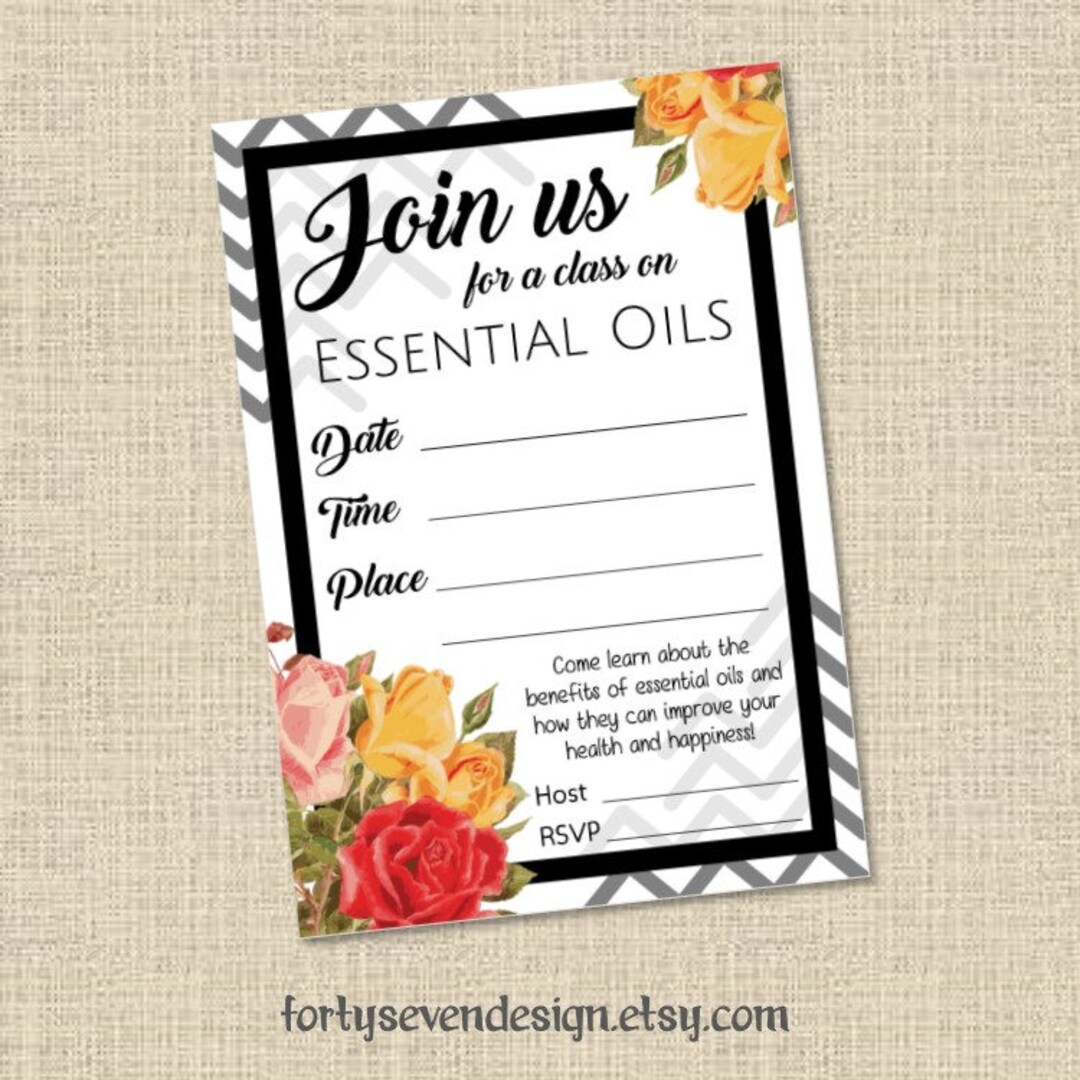 Essential Oils Class Printable Invitation 3.5x5 DIY Chevron Roses - Etsy